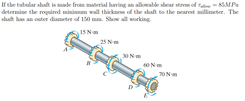 Solved If the tubular shaft is made from material having an | Chegg.com