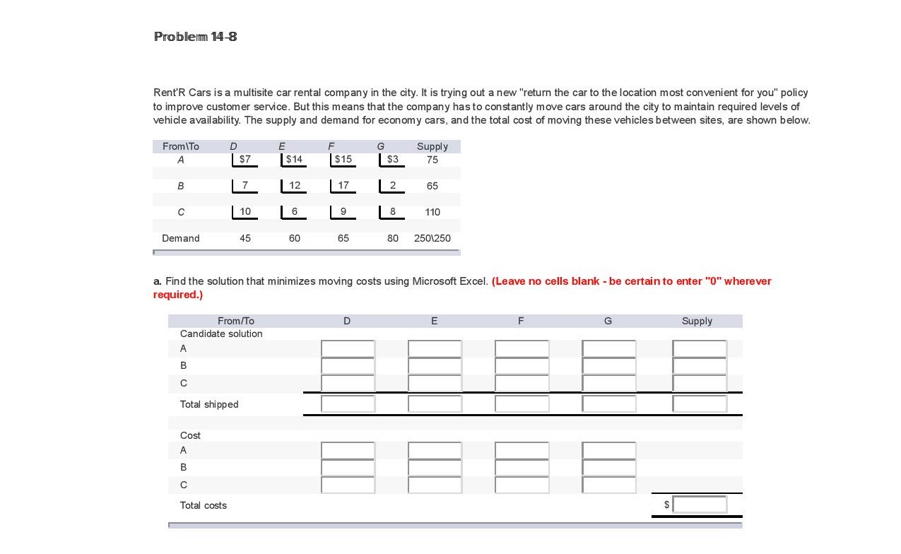 Solved Problem 14-8 Rent'R Cars is a multisite car rental | Chegg.com