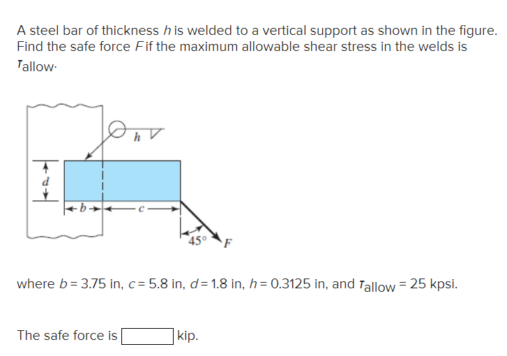 Solved A steel bar of thickness h is welded to a vertical | Chegg.com