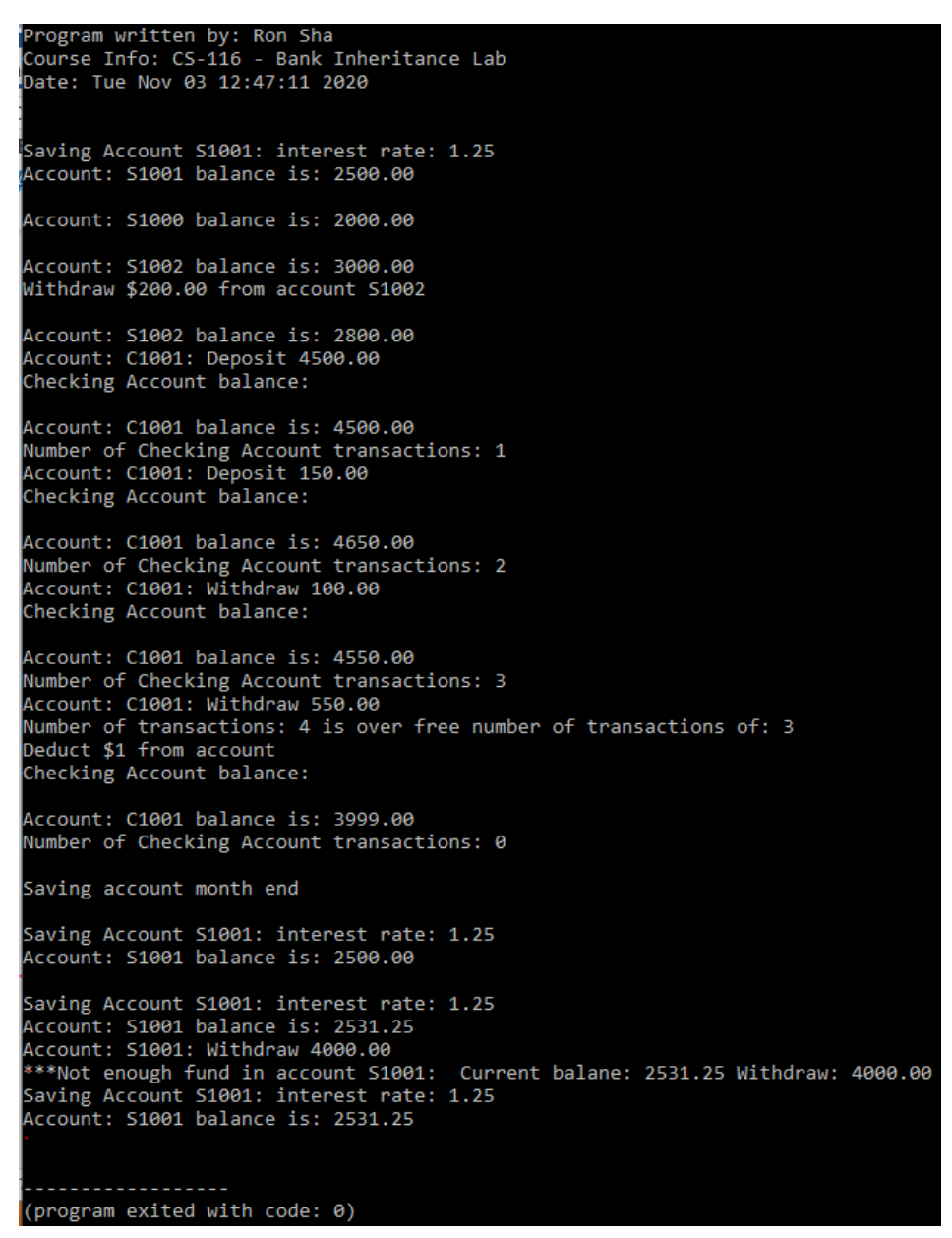 Solved Lab 7-Bank Inheritance - CS-116 O o o o 1. Define a | Chegg.com