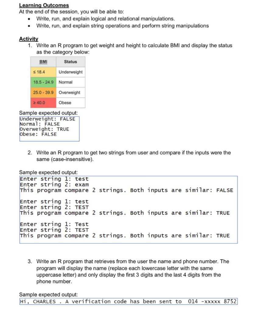 Solved Learning Outcomes At the end of the session, you will | Chegg.com