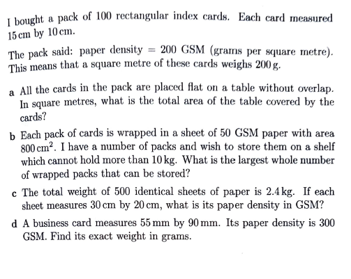 Solved I bought a pack of 100 rectangular index cards. Each | Chegg.com