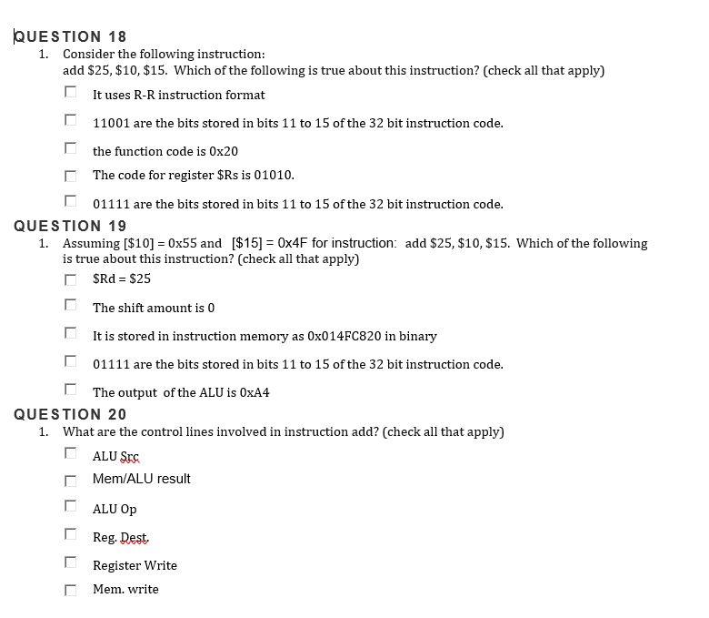 Solved QUESTION 18 1. Consider the following instruction: | Chegg.com