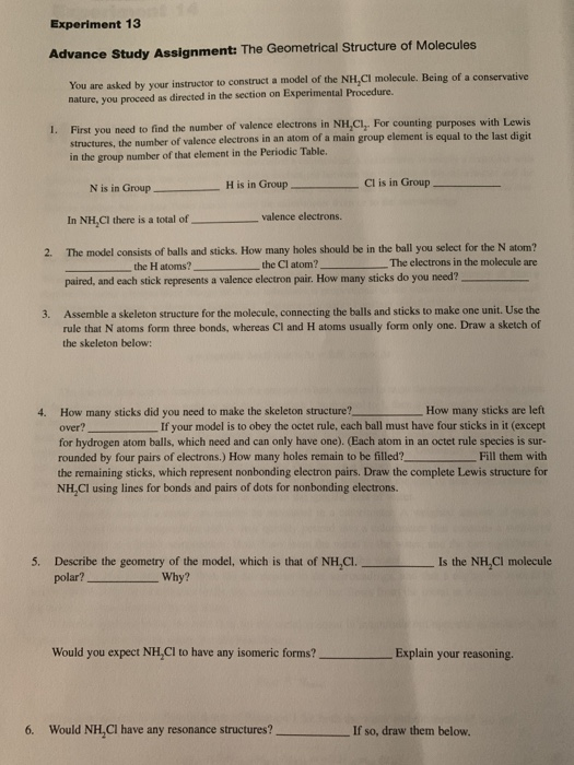 Solved Experiment 13 Advance Study Assignment: The | Chegg.com