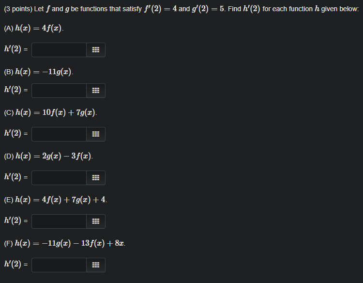 Solved (3 points) Let f and g be functions that satisfy | Chegg.com