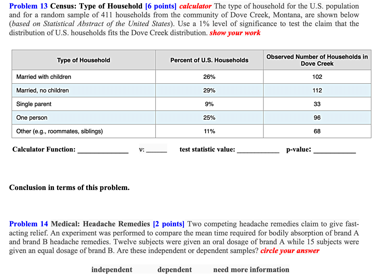 Solved Problem 13 Census: Type of Household [6 points) | Chegg.com