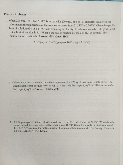 Solved Practice Problems When 200.0 mL of 0.862 M HCl ts | Chegg.com