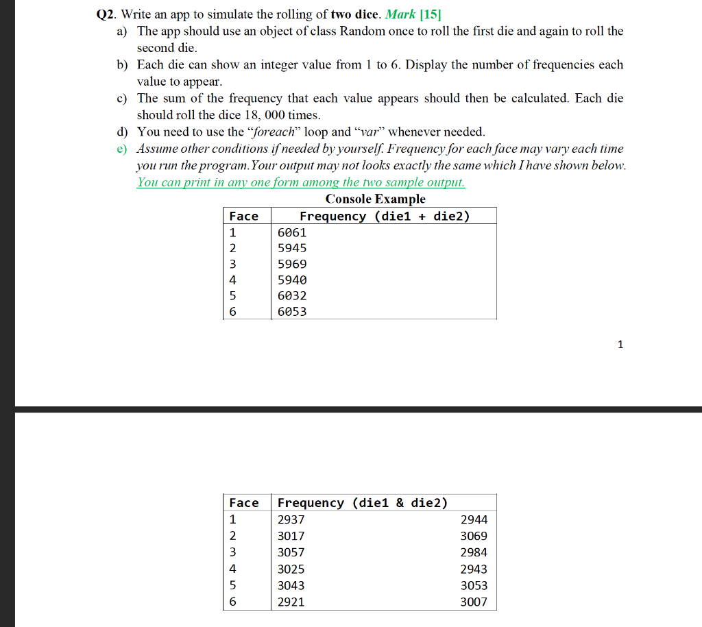 Solved Q2 Write An App To Simulate The Rolling Of Two Dice