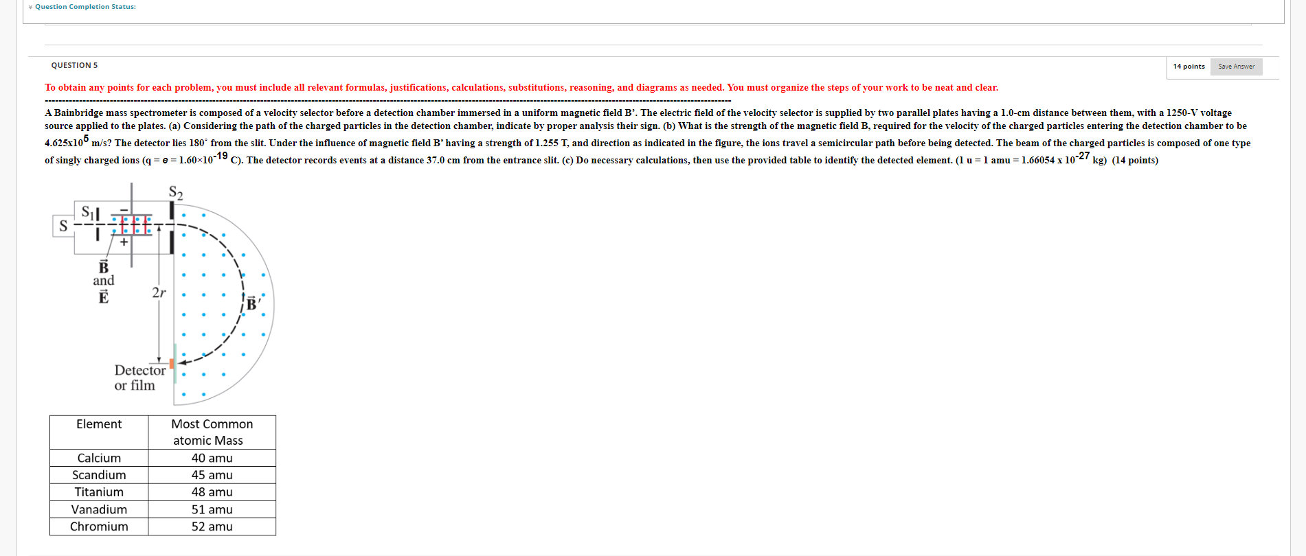 Solved ≈ Question Completion Status: QUESTION 5 14 points | Chegg.com