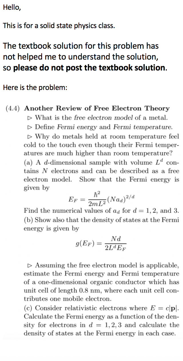 Solved Hello, This is for a solid state physics class. The | Chegg.com