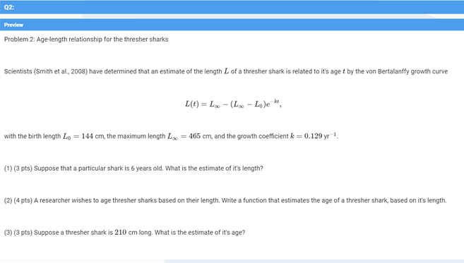 Solved Q2: Preview Problem 2: Age-length relationship for | Chegg.com