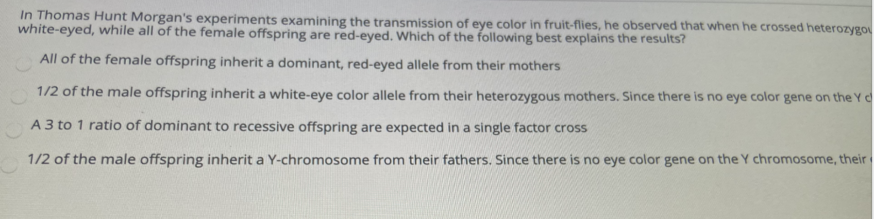 Solved In Thomas Hunt Morgan's experiments examining the | Chegg.com