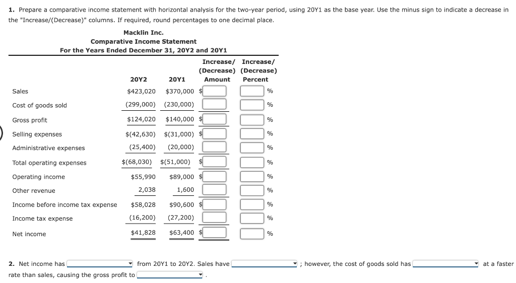 Solved 1. Prepare a comparative income statement with | Chegg.com