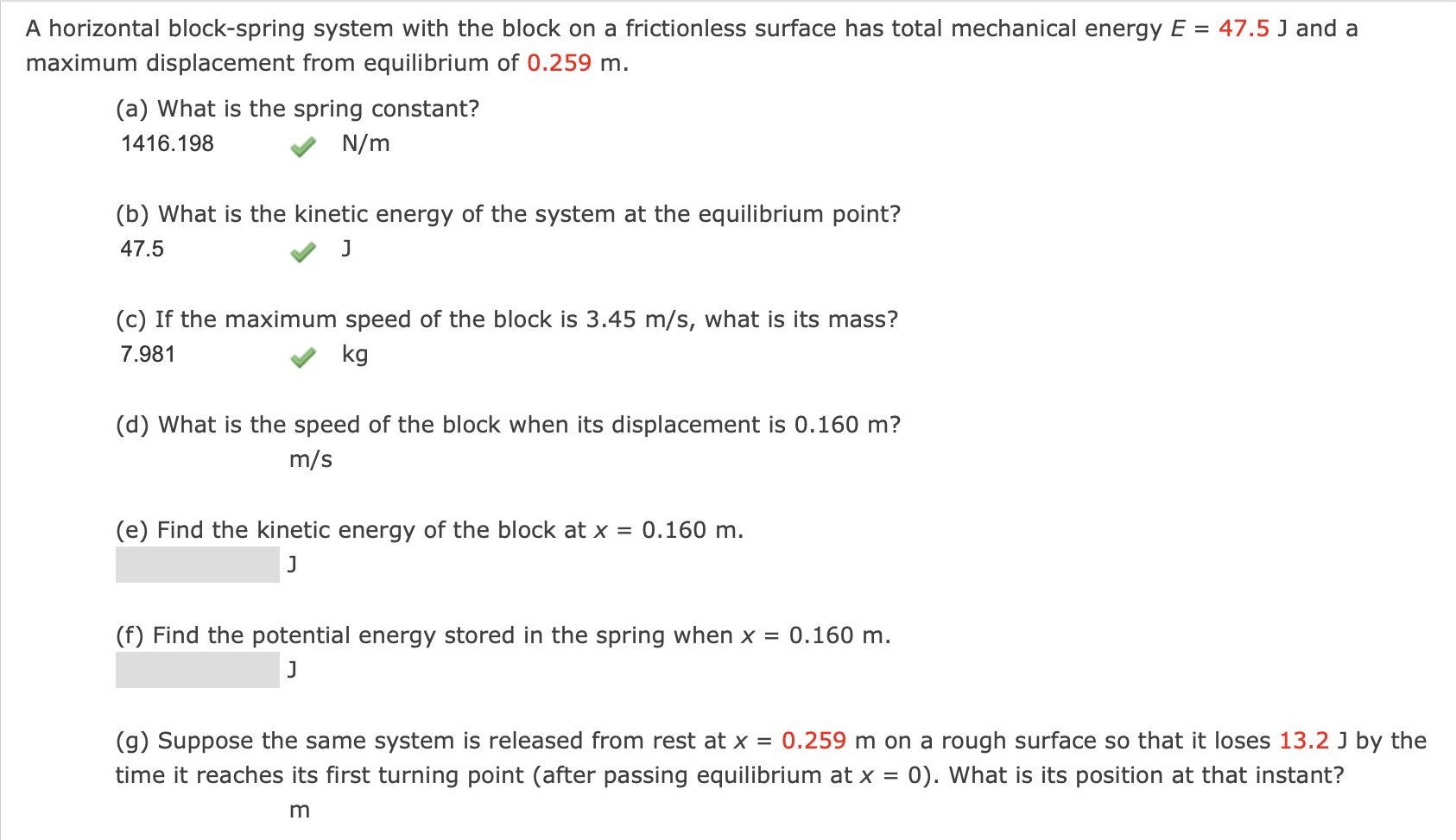 Solved A horizontal block-spring system with the block on a | Chegg.com