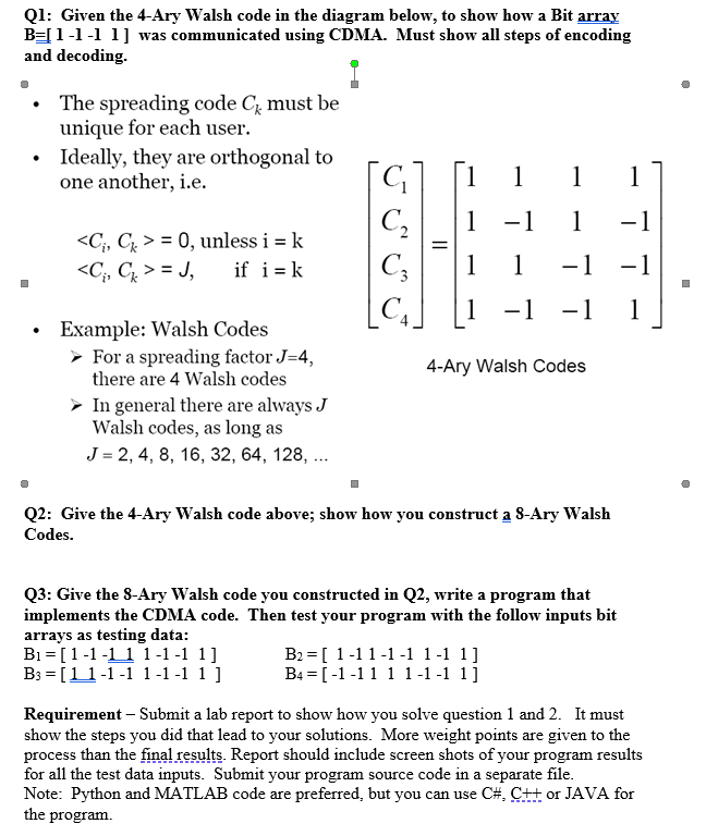 Q1: Given the 4-Ary Walsh code in the diagram below, | Chegg.com