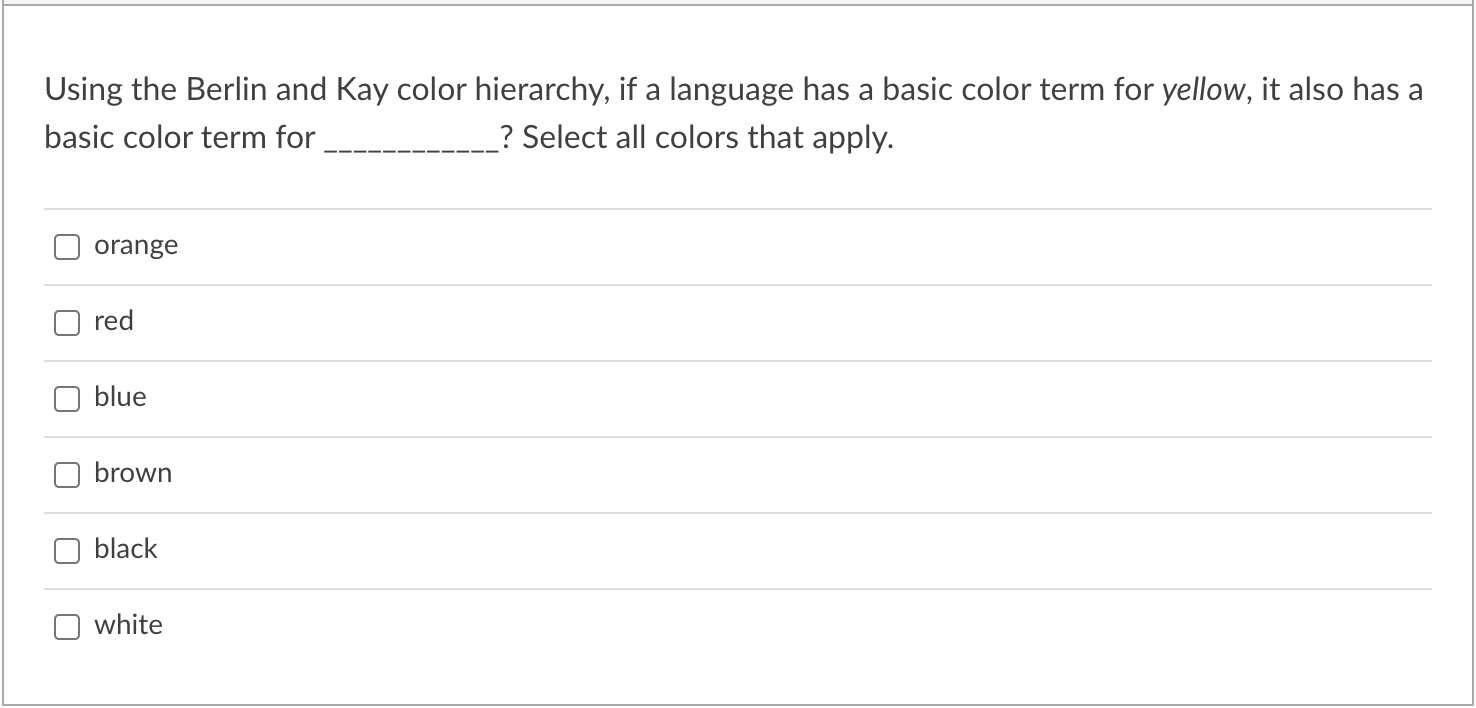 Solved Using the Berlin and Kay color hierarchy, if a | Chegg.com