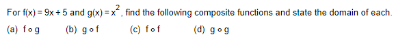 Solved For f(x)=9x+5 and g(x)=x2, find the following | Chegg.com