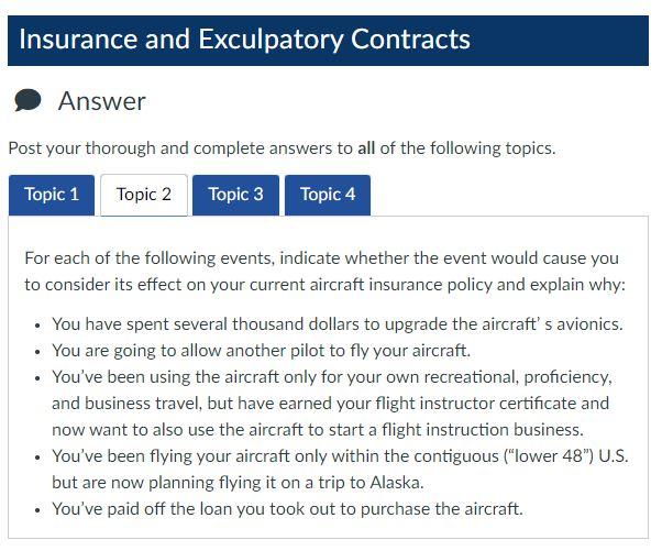 Solved Insurance and Exculpatory Contracts Answer Post your | Chegg.com