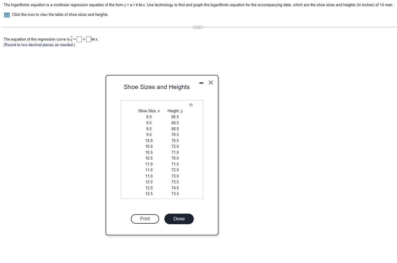 Solved Click the icon to view the table of shoe sizes and | Chegg.com