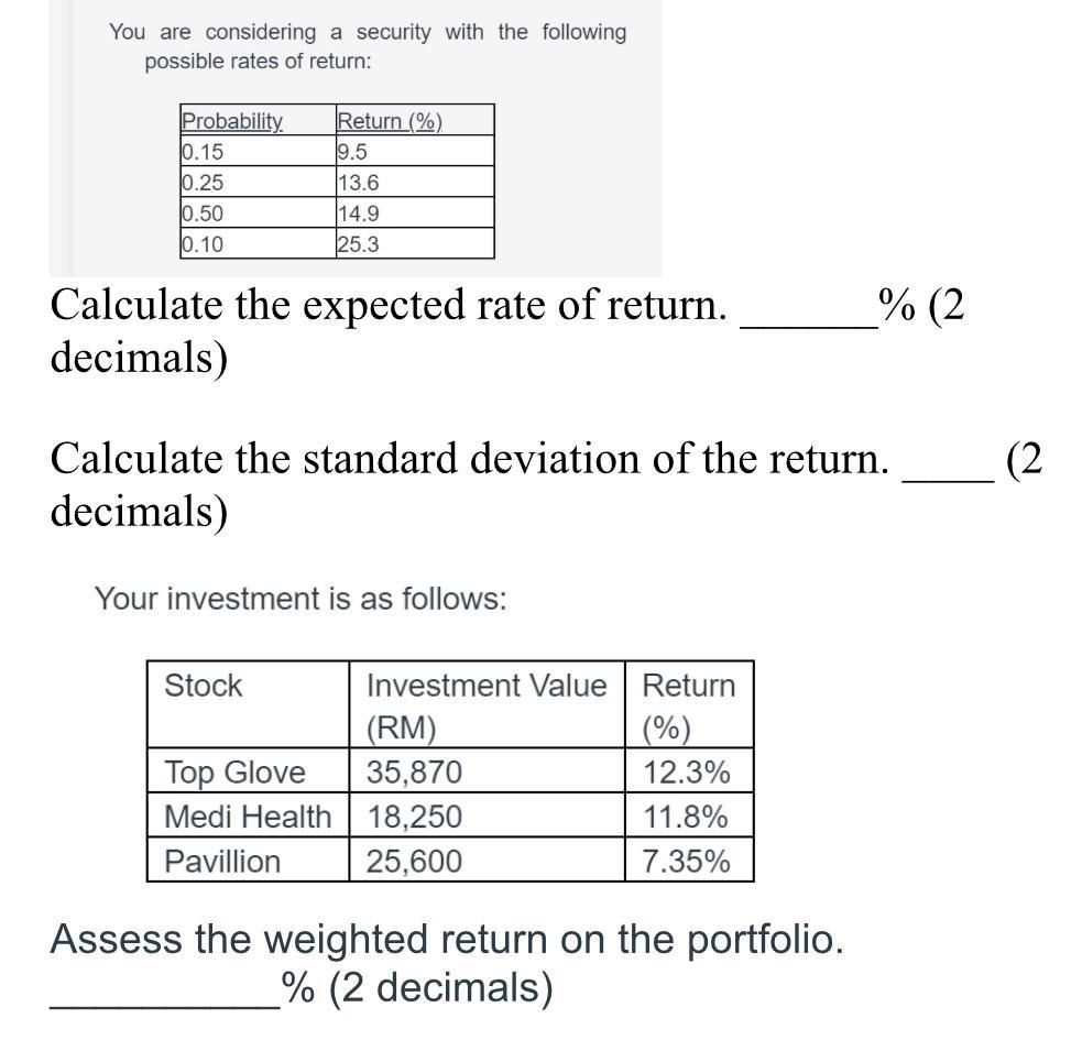 Solved You are considering a security with the following | Chegg.com
