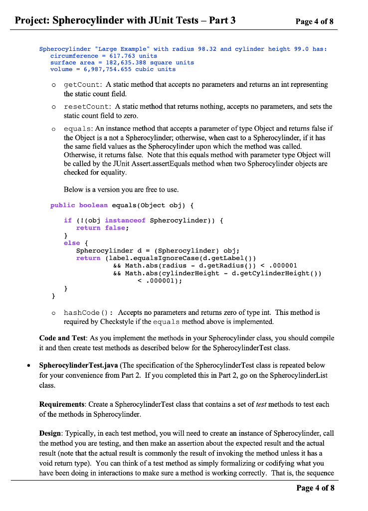 Project: Spherocylinder with JUnit Tests - Part 3 | Chegg.com