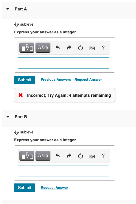 Solved Part A 4p sublevel Express your answer as a integer. | Chegg.com