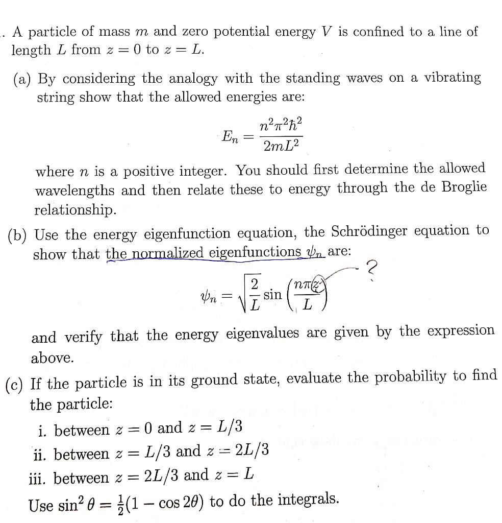 Solved A particle of mass m and zero potential energy V is | Chegg.com