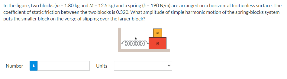 Solved In the figure, two blocks and M=12.5kg ﻿and a spring | Chegg.com