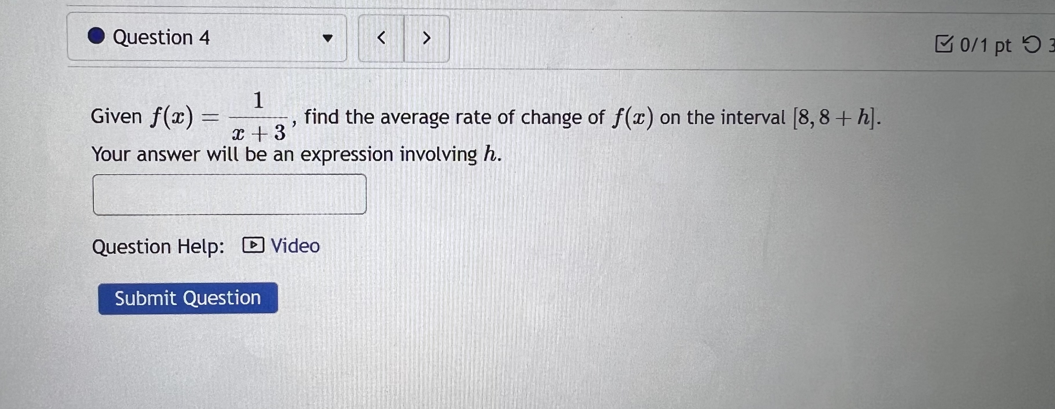 Solved Question 4Given f(x)=1x+3, ﻿find the average rate of | Chegg.com