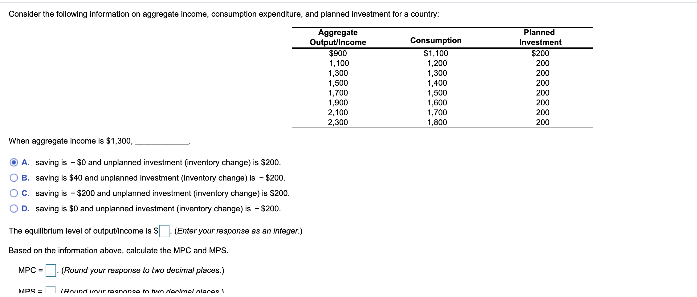 Solved Consider the following information on aggregate | Chegg.com