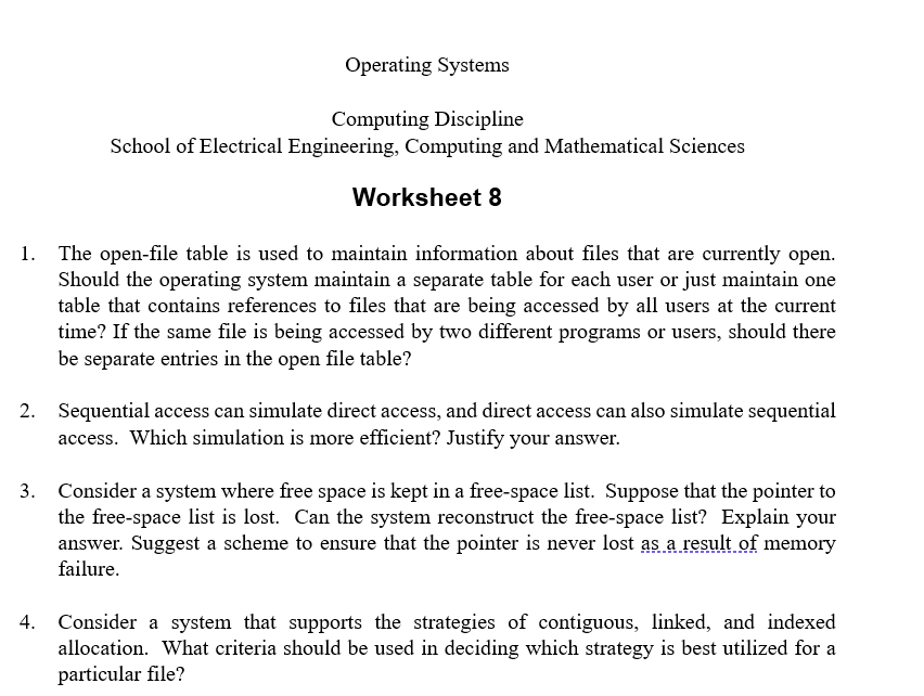 Solved Operating Systems Computing Discipline School of | Chegg.com