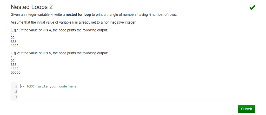 Solved Nested Loops 2 Given An Integer Variable N Write A