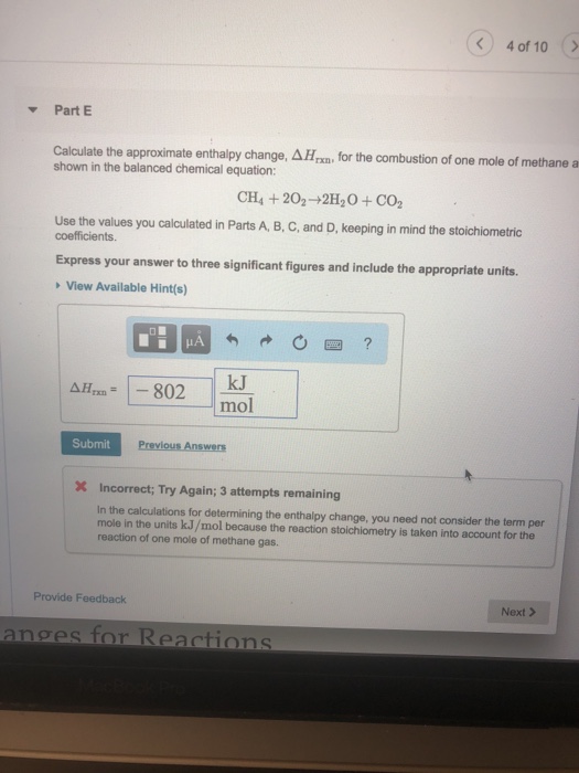 Solved 4 of 10 Part E Calculate the approximate enthalpy | Chegg.com