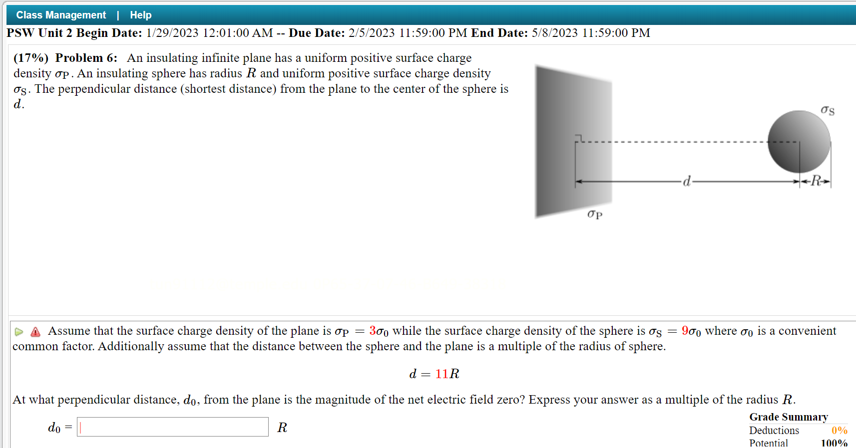 Solved (17\%) Problem 6: An insulating infinite plane has a | Chegg.com
