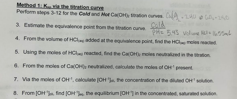 Solved Method 1: Ksp via the titration curve Perform steps | Chegg.com