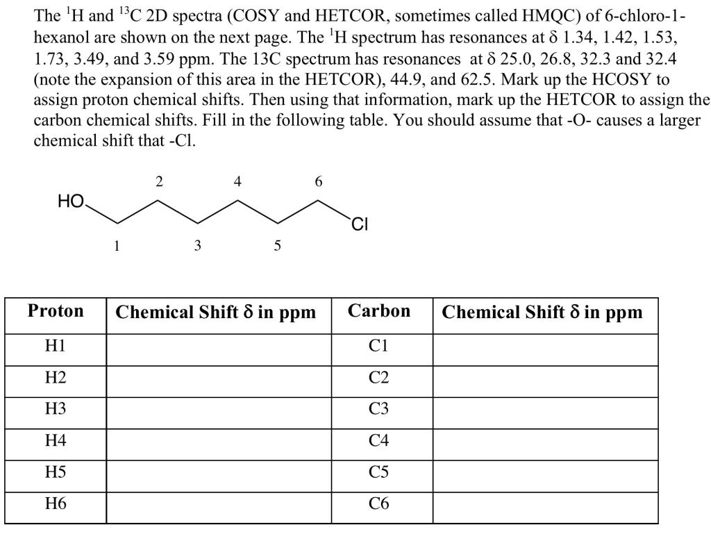 The 'H and 'C 2D spectra (COSY and HETCOR, sometimes | Chegg.com