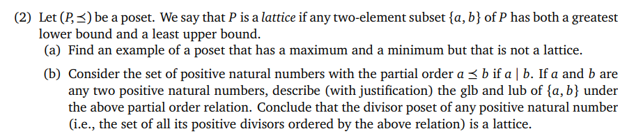 Solved (2) Let (P, 3) be a poset. We say that P is a lattice | Chegg.com