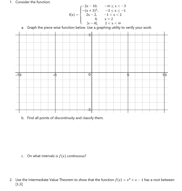 Solved 1. Consider the function: | Chegg.com