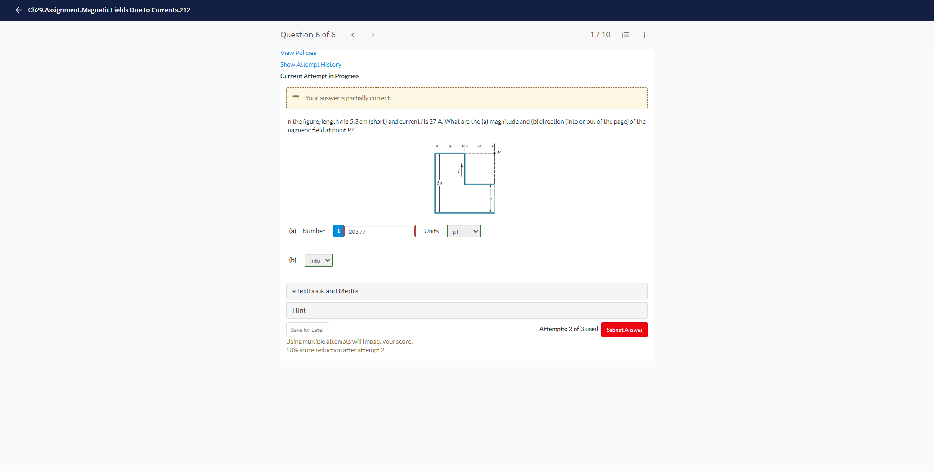 Solved € Ch29.Assignment.Magnetic Fields Due to Currents.212 | Chegg.com