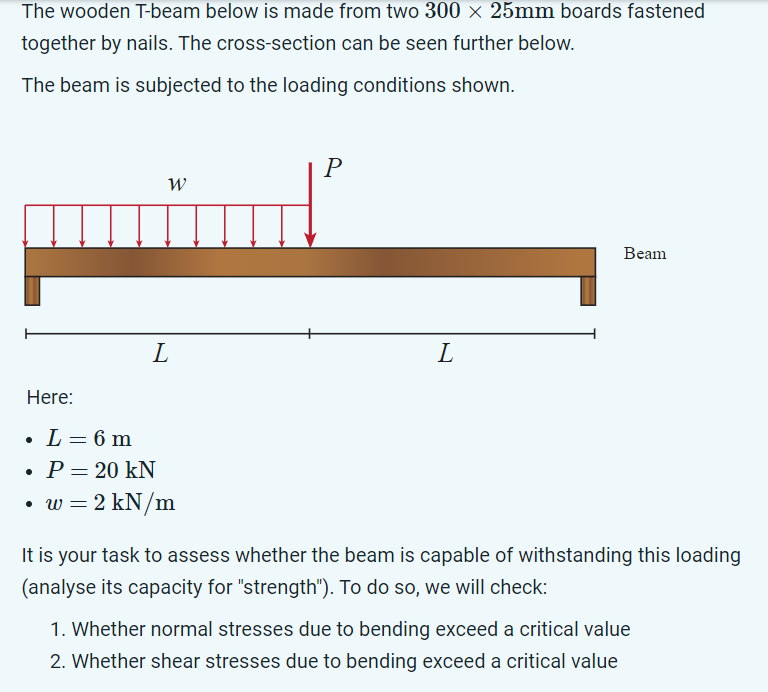 Solved The wooden T-beam below is made from two 300×25 mm | Chegg.com