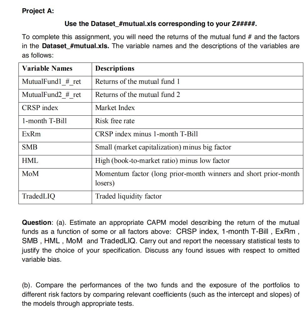 Project A: Use the Dataset_#mutual.xls corresponding | Chegg.com