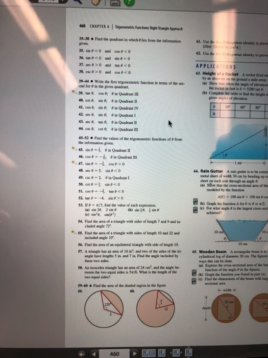 Solved 460 CHAPTER 6 Trigenometitic Functions Right Triangle | Chegg.com