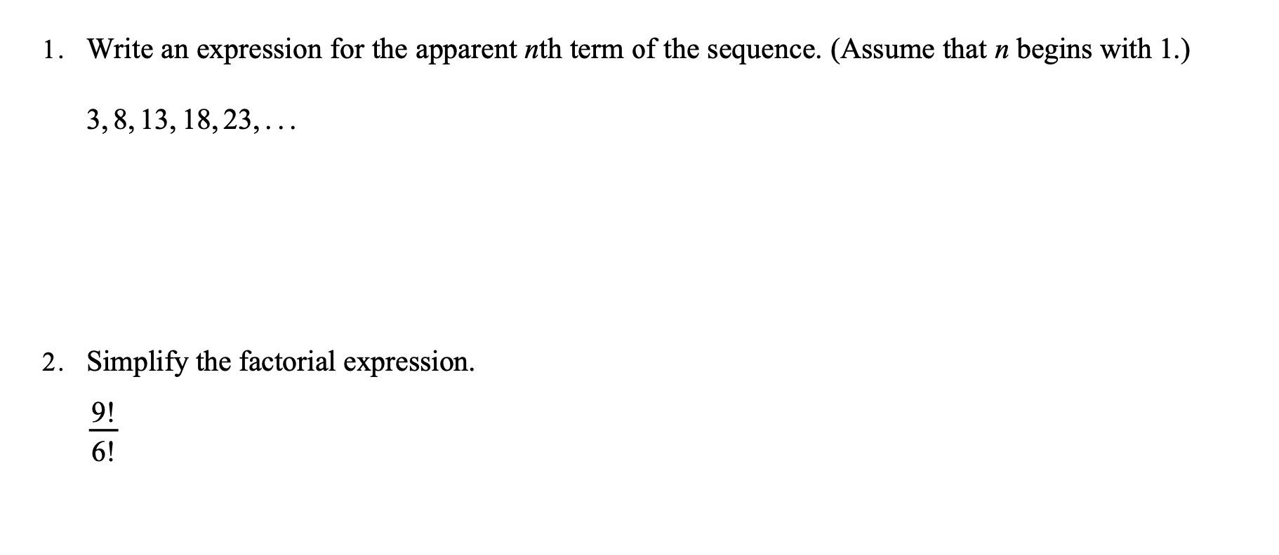 Solved 1. Write an expression for the apparent nth term of | Chegg.com