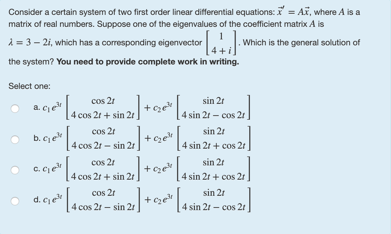 Solved Consider a certain system of two first order linear | Chegg.com
