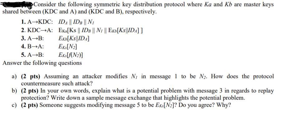 Consider the following symmetric key distribution | Chegg.com