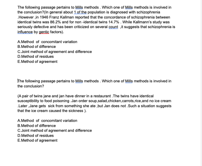 Solved The following passage pertains to Mills methods. | Chegg.com