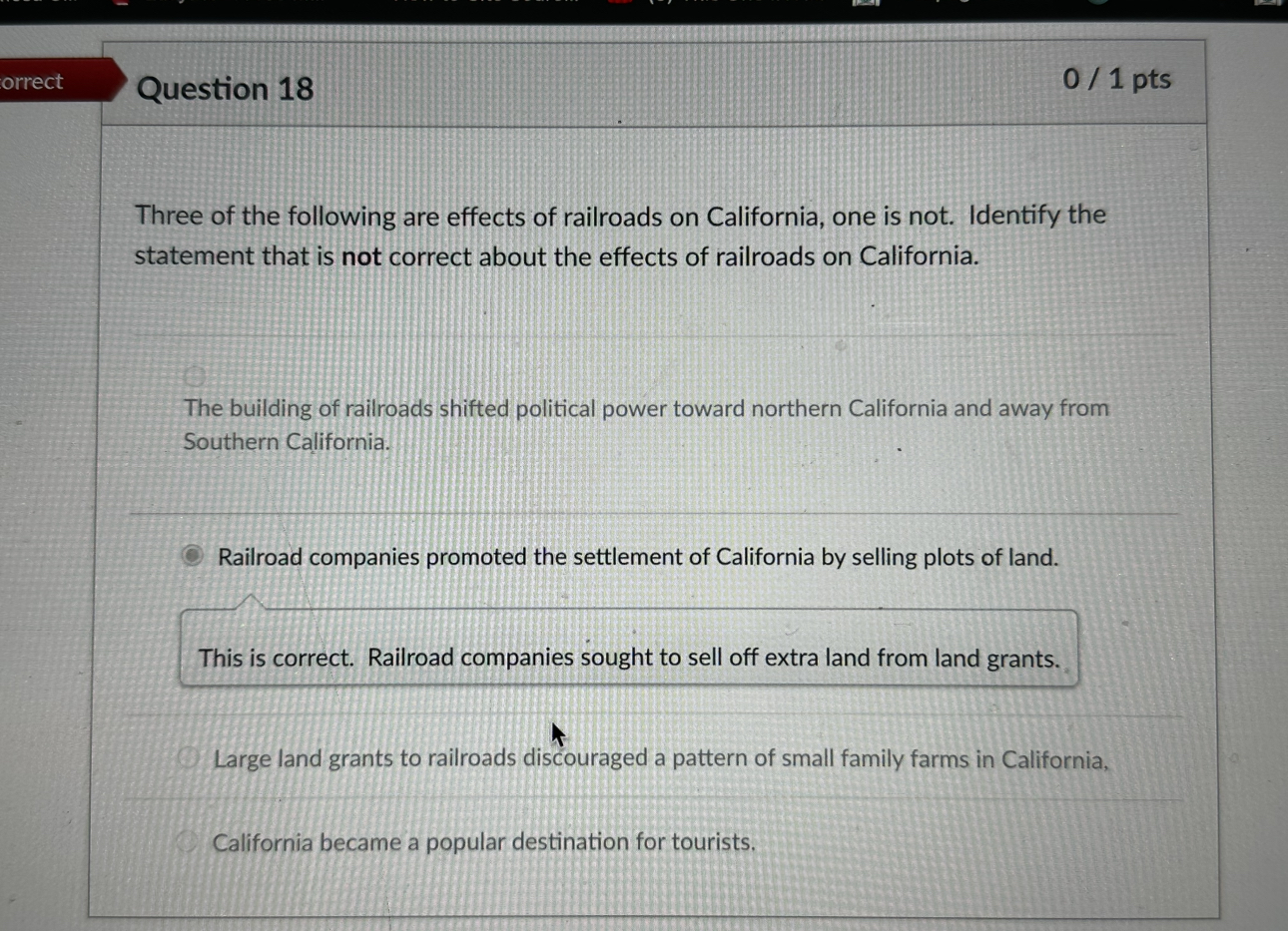 Three of the following are effects of railroads on | Chegg.com
