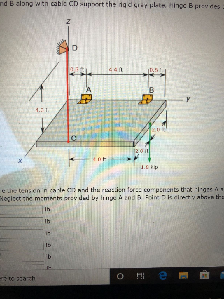 Solved Hinges A and B along with cable CD support the rigid | Chegg.com