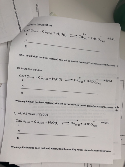 Solved Equilibrium Shifts & Keq Le Chatelier's Principle | Chegg.com