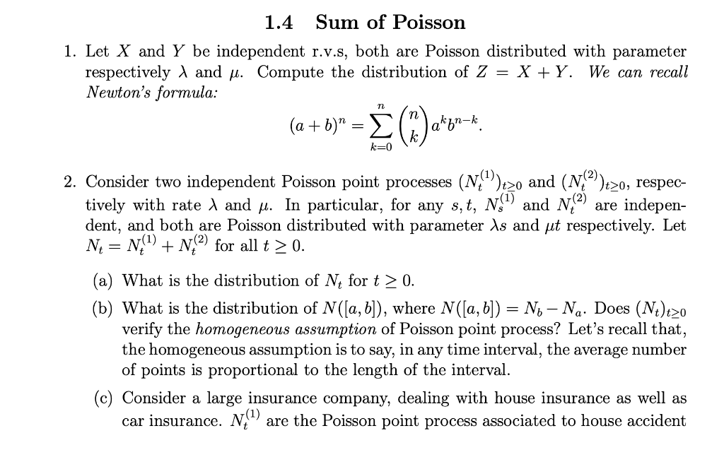 1.4 Sum of Poisson 1. Let X and Y be independent | Chegg.com